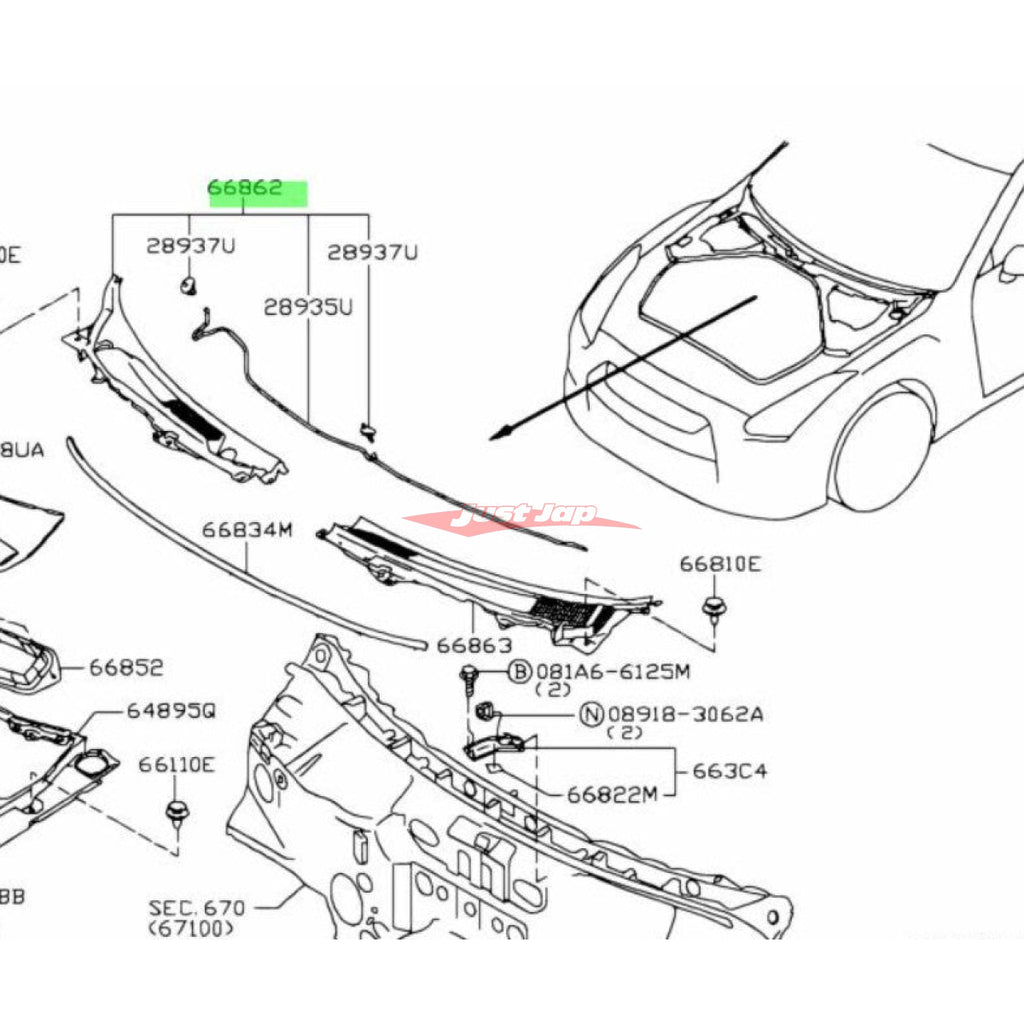 Genuine Nissan Front Lower Windscreen Cover Wiper Plenum Cowling R/H F ...