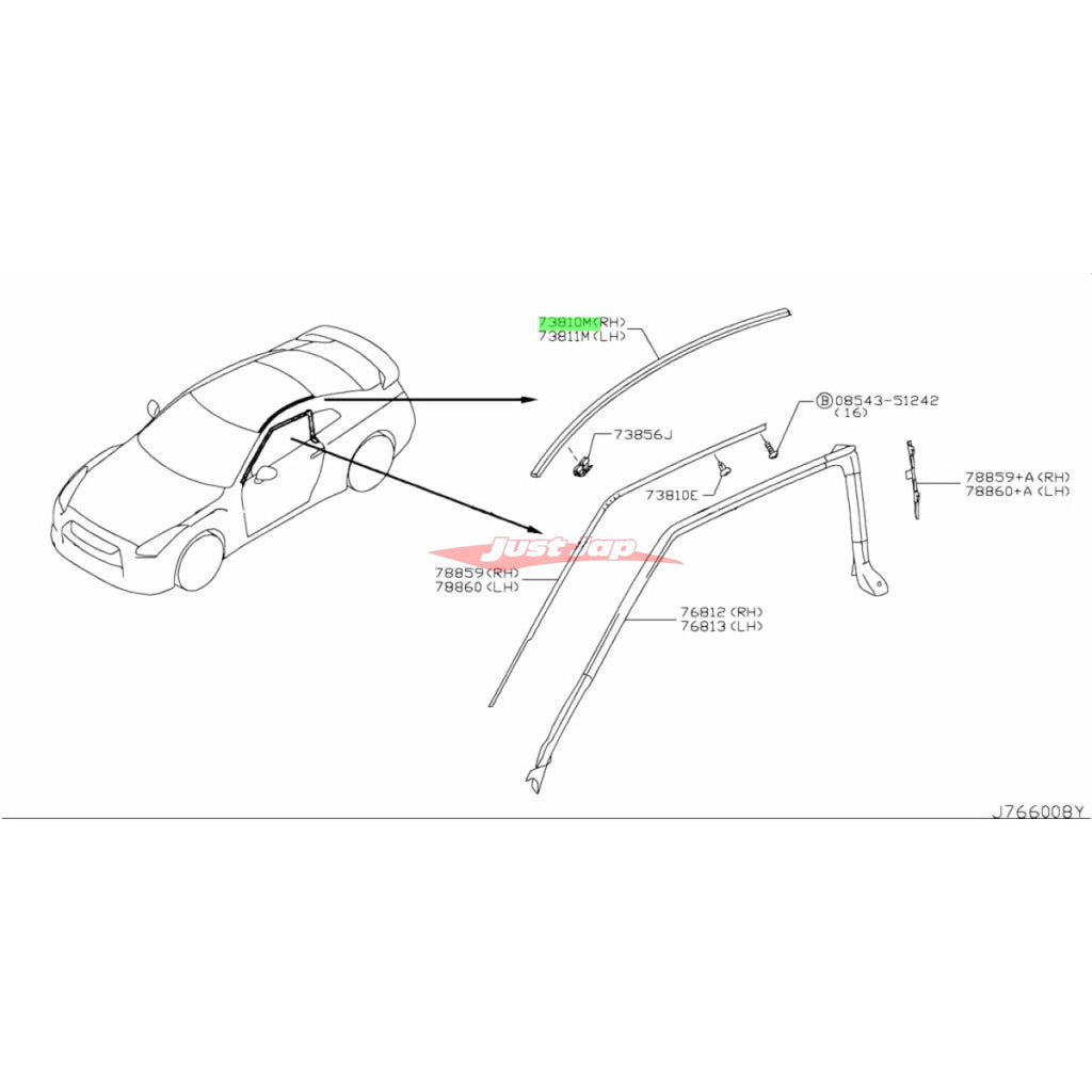 Genuine Nissan Roof Drip Moulding R/H (KH3 Black) Fits Nissan R35 GTR ...